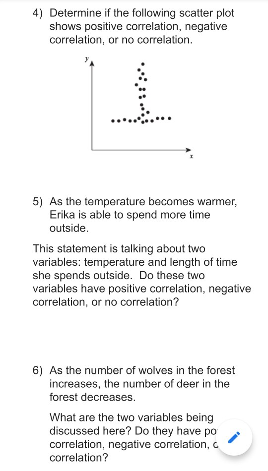 Solved 4) Determine if the following scatter plot shows | Chegg.com
