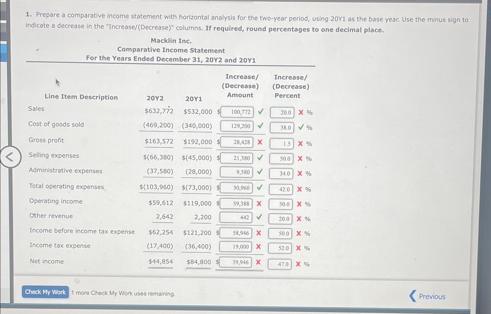 Solved Prepare a comparative income statement with | Chegg.com