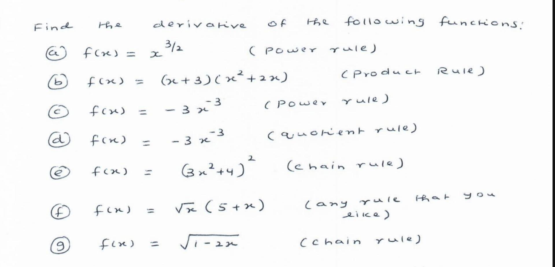 Solved Find the derivative of the following functions: (a) | Chegg.com