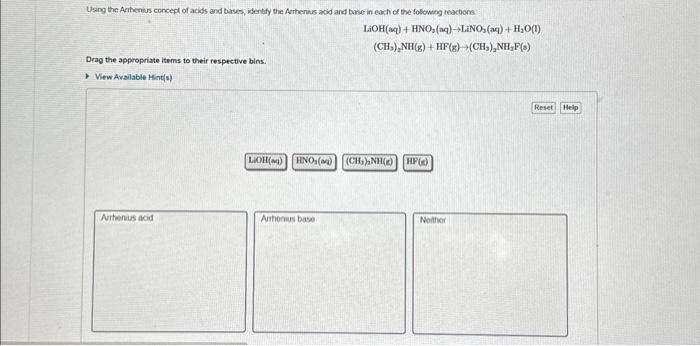 Solved Using the Aftherius concept of acids and bases, | Chegg.com