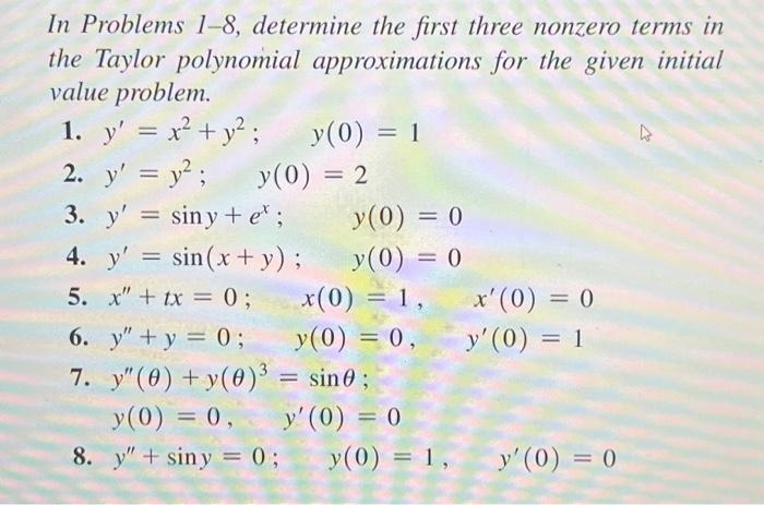 In Problems 1-8, determine the first three nonzero | Chegg.com