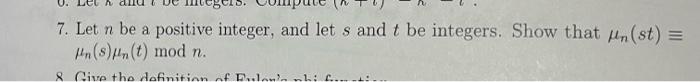 Solved 7. Let n be a positive integer, and let s and t be | Chegg.com
