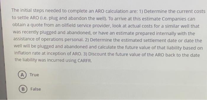 Solved The initial steps needed to complete an ARO | Chegg.com