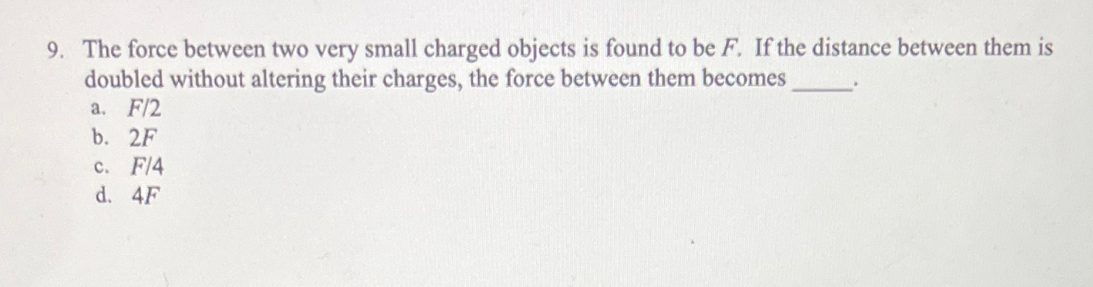 Solved The force between two very small charged objects is | Chegg.com