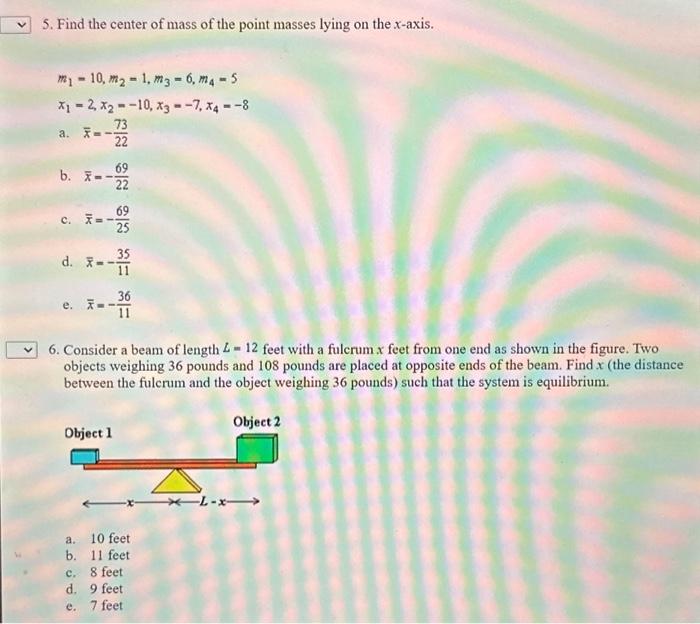 Solved 5. Find the center of mass of the point masses lying | Chegg.com