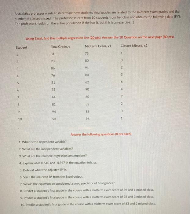 Solved A statistics professor wants to determine how | Chegg.com