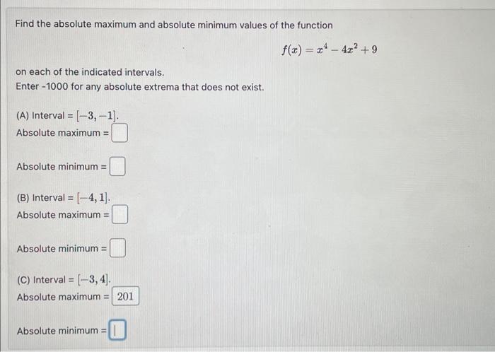 Solved Find the absolute maximum and absolute minimum values | Chegg.com