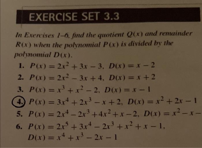 Solved EXERCISE SET 3.3 In Exercises 1-6. find the quotient | Chegg.com
