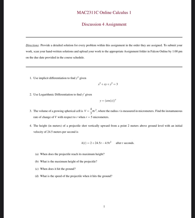 Solved MAC2311C Online Calculus 1 Discussion 4 Assignment | Chegg.com