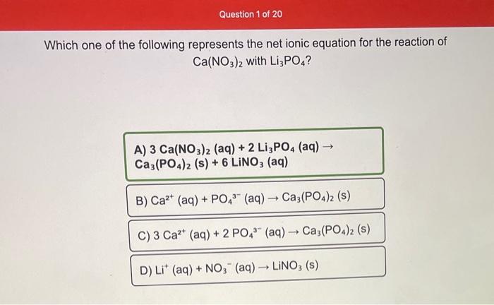 Solved Which one of the following represents the net ionic | Chegg.com