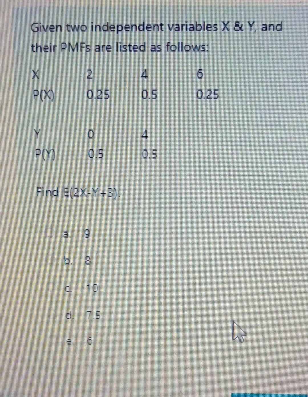 Solved Given two independent variables X & Y. and their PMFs | Chegg.com