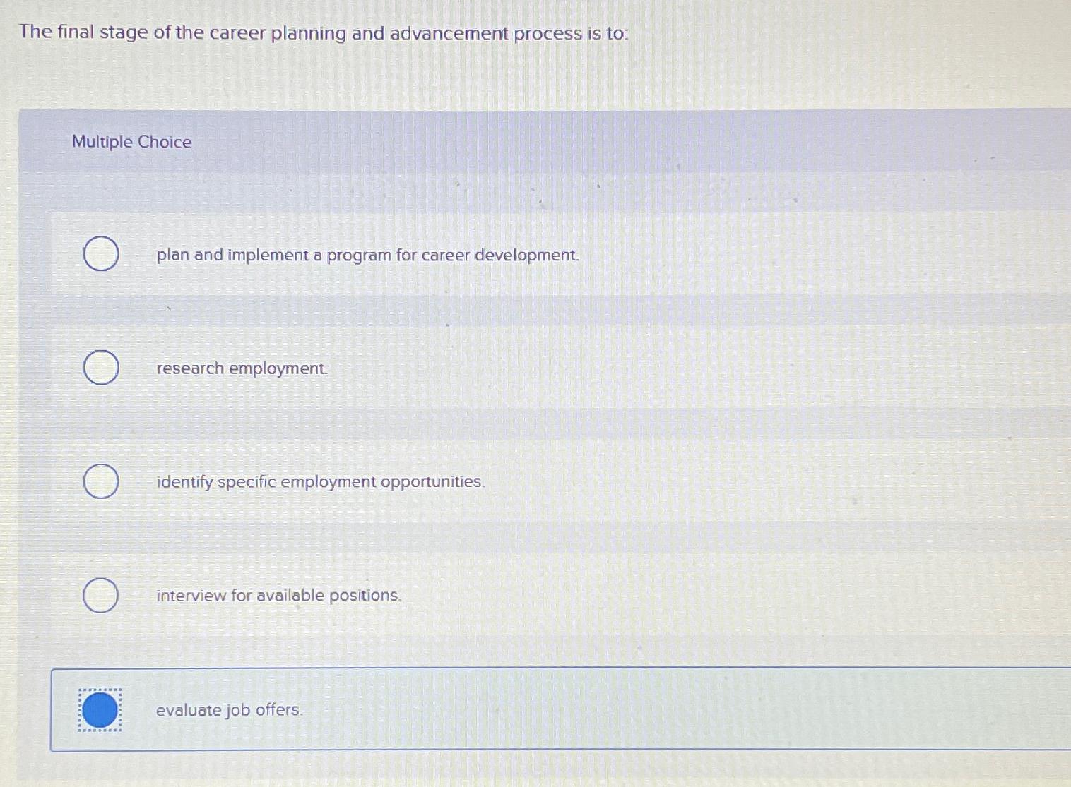 Solved The final stage of the career planning and | Chegg.com