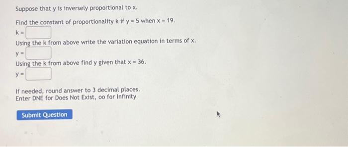 Solved Suppose that y is inversely proportional to x. Find | Chegg.com