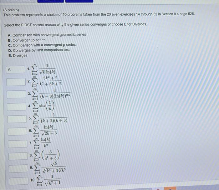 Solved (3 points) This problem represents a cholce of 10 | Chegg.com