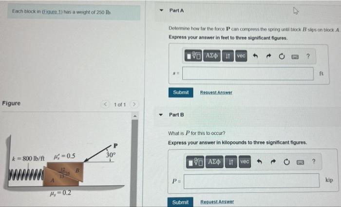 Solved Each block in Egure 1) has a weight of 250 lb Part A | Chegg.com