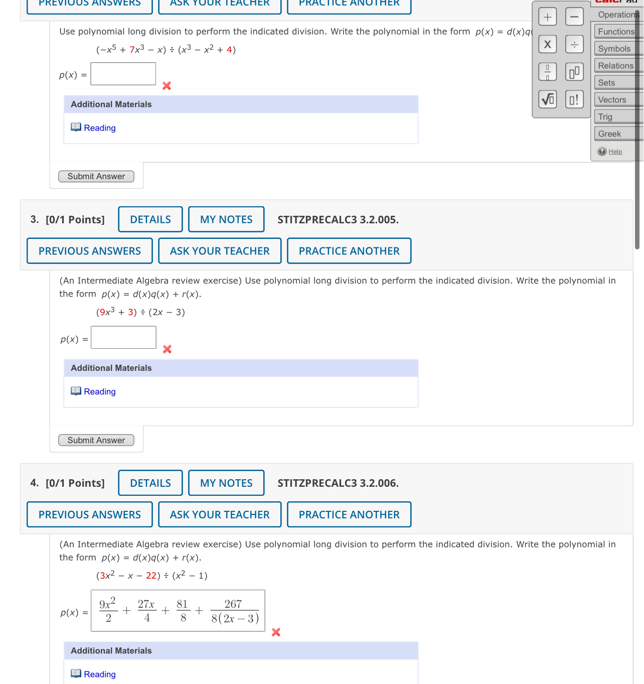 Solved Use polynomial long division to perform the indicated | Chegg.com
