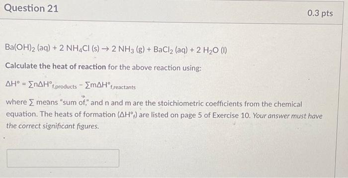 Ba(OH)2(aq)+2NH4Cl(s)→2NH3( g)+BaCl2(aq)+2H2O(l) | Chegg.com