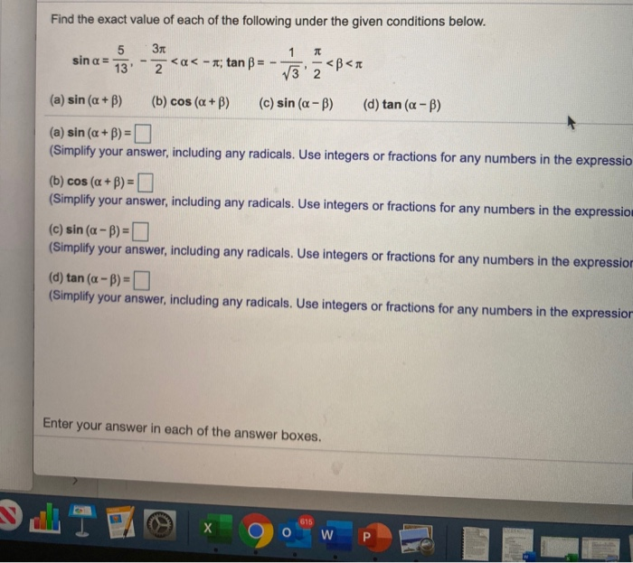 Solved Find the exact value of each of the following under | Chegg.com