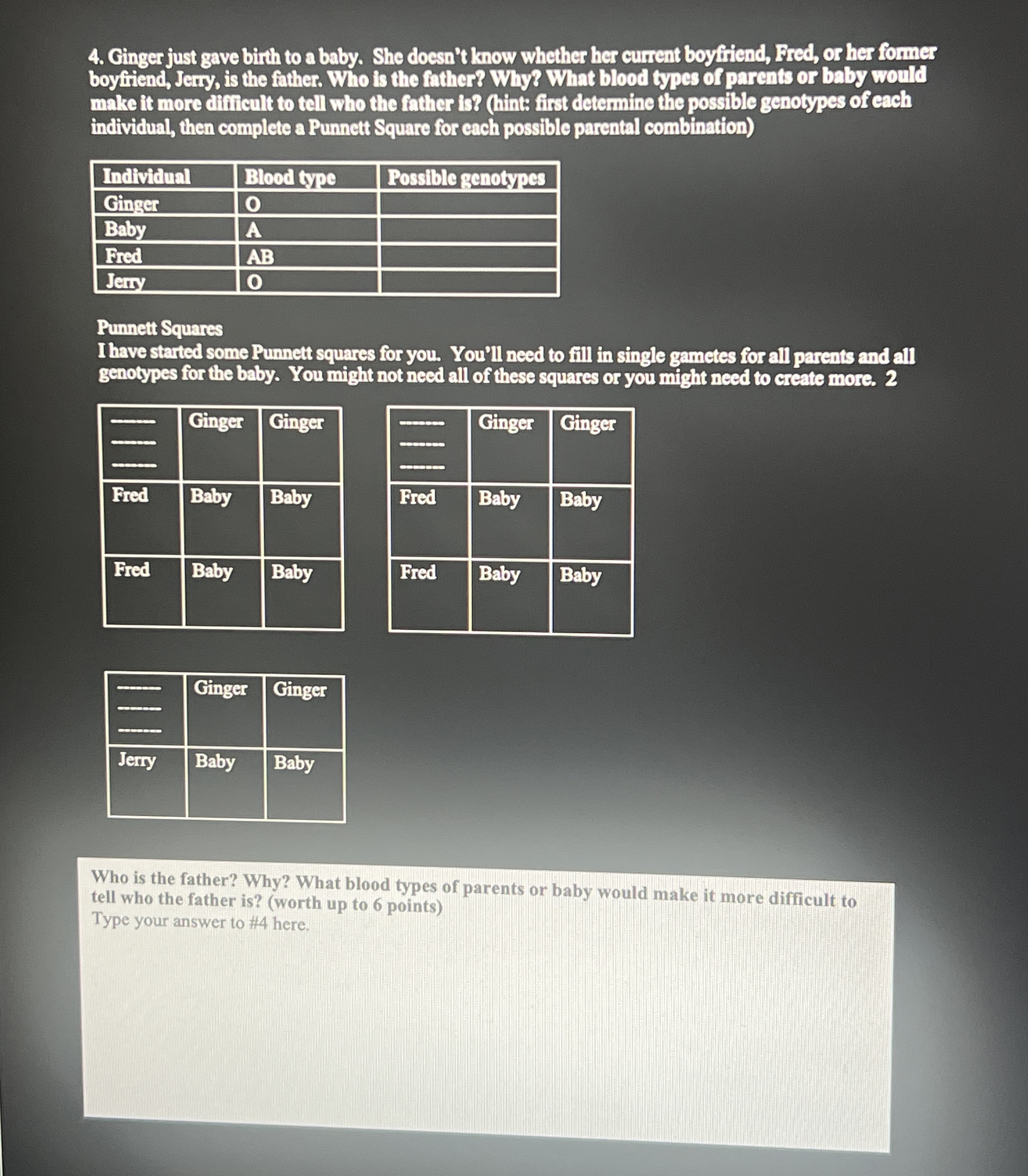 Solved Ginger just gave bith to a baby. She doesn't know | Chegg.com