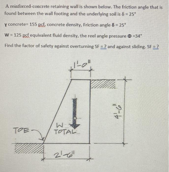Solved A reinforced-concrete retaining wall is shown below. | Chegg.com