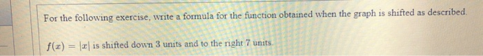 Solved For The Following Exercise Write A Formula For The