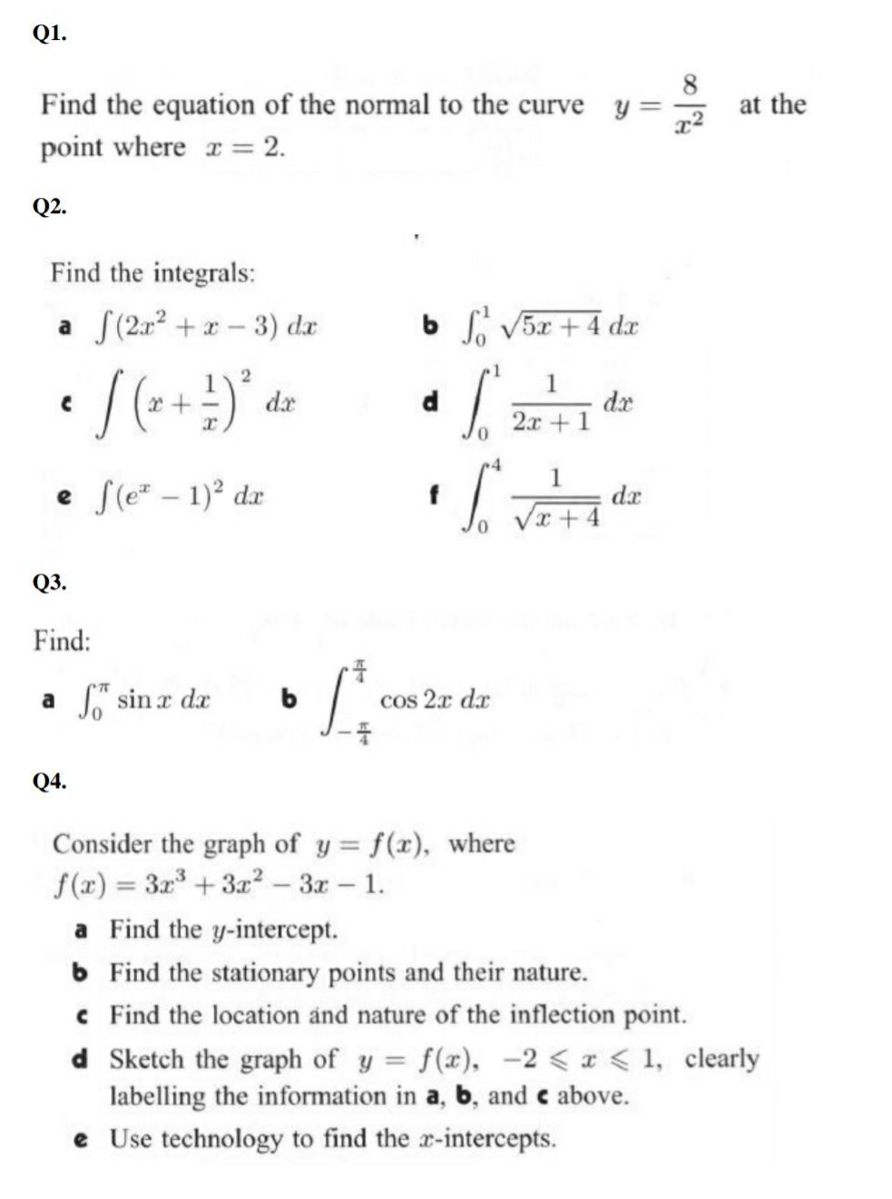 Solved Find the equation of the normal to the curve y=x28 at | Chegg.com