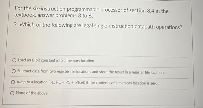 Solved For the six-instruction programmable processor of | Chegg.com
