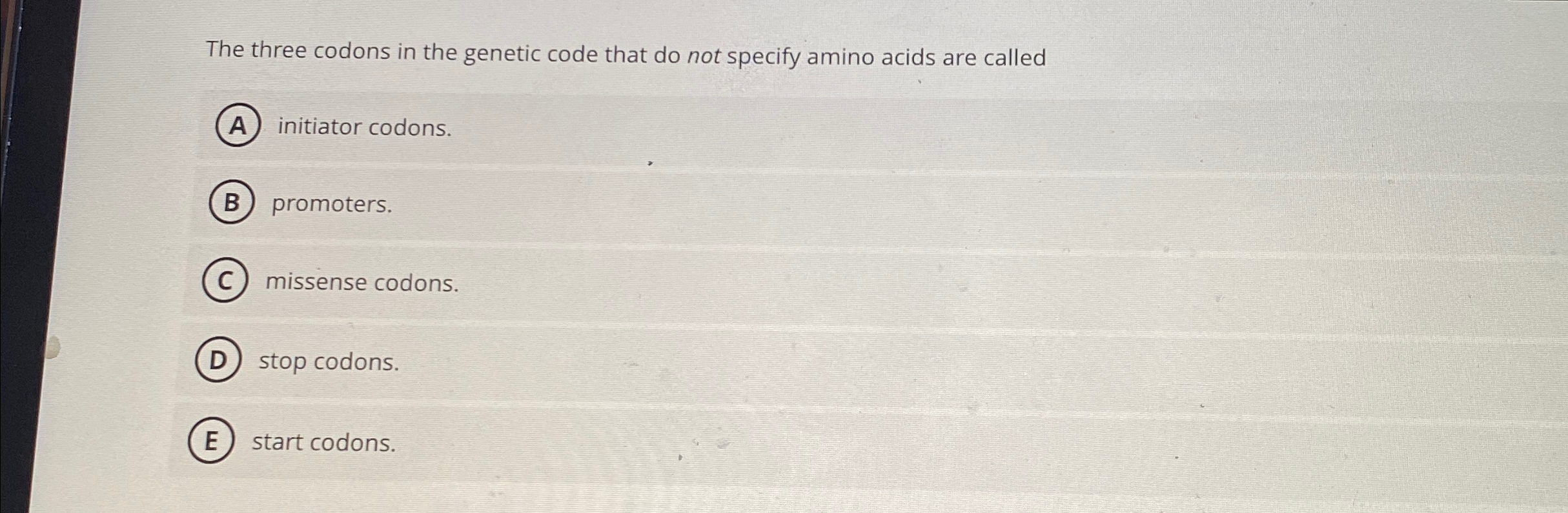 Solved The three codons in the genetic code that do not | Chegg.com