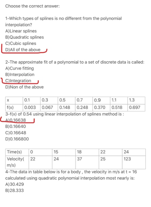 Solved Choose the correct answer: 1-Which types of splines | Chegg.com