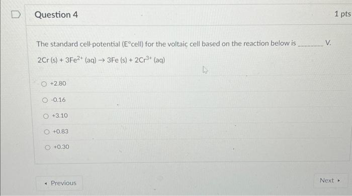 Solved The Standard Cell Potential E∘ Cell For The