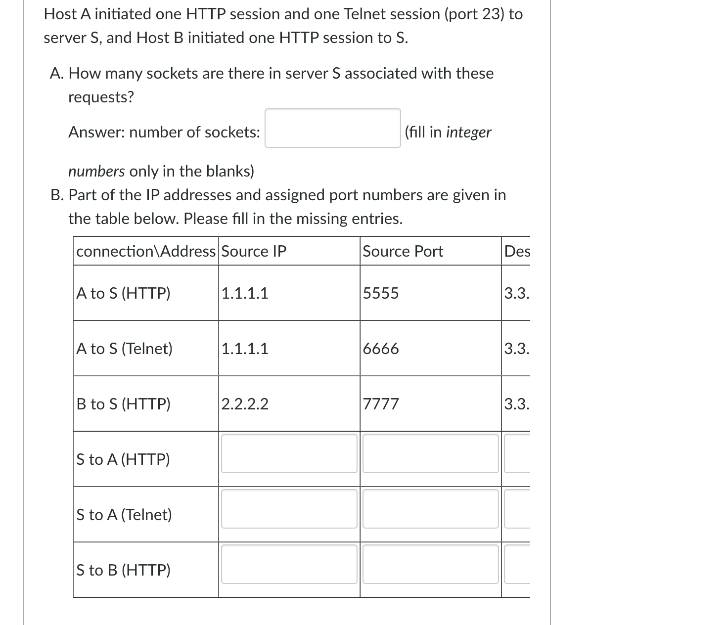 Solved Host A initiated one HTTP session and one Telnet | Chegg.com