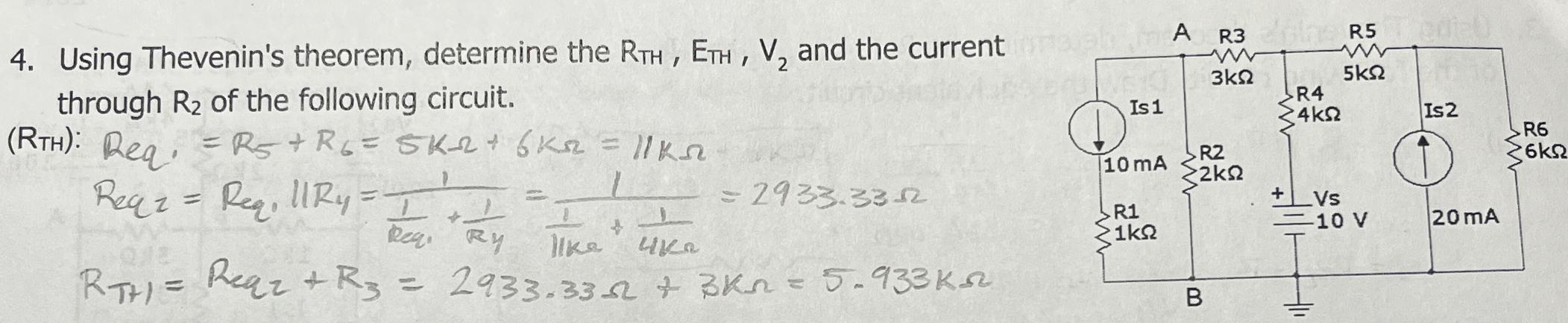 Solved Using Thevenin's theorem, determine the RTH,ETH,V2 | Chegg.com