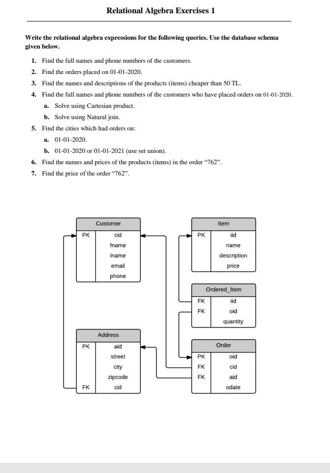Solved Relational Algebra Exercises 1 Write the relational | Chegg.com Solved Relational Algebra Exercises 1 Write the relational | Chegg.com