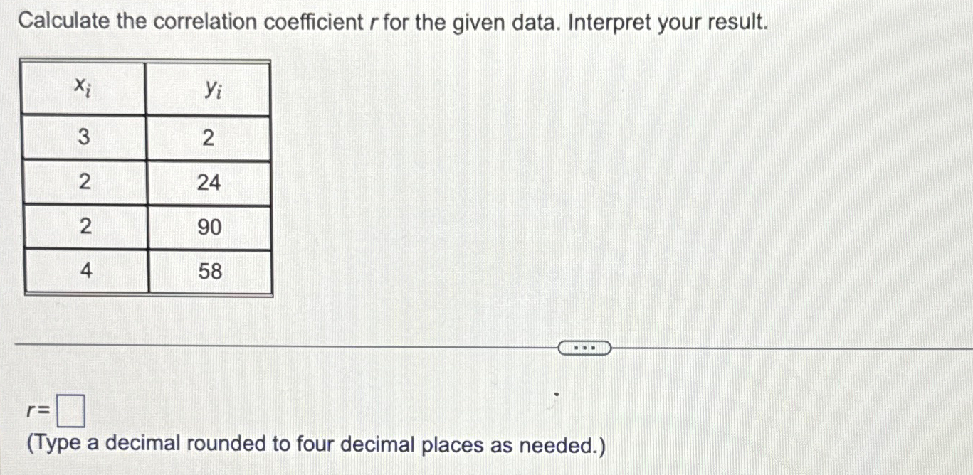 Solved Calculate the correlation coefficient r ﻿for the | Chegg.com