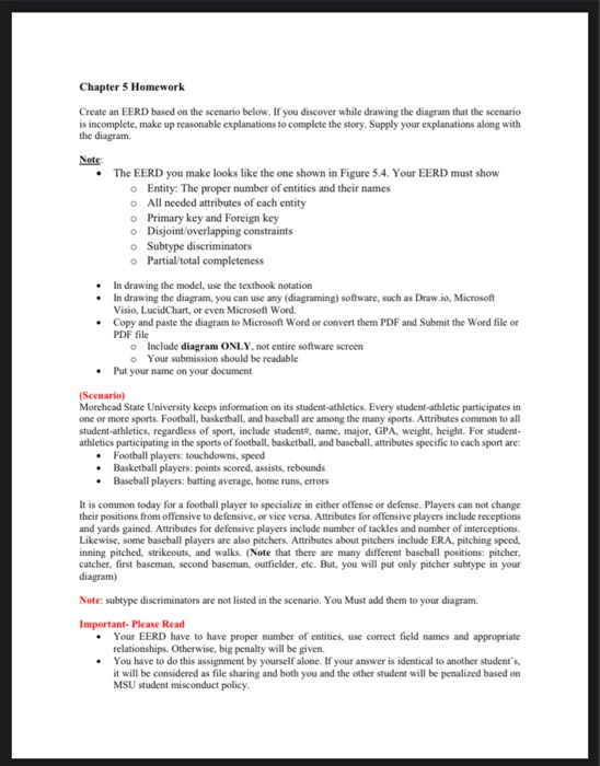 Chapter 5 Homework Create an EERD based on the | Chegg.com