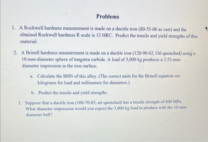 Solved 1. A Rockwell hardness measurement is made on a | Chegg.com