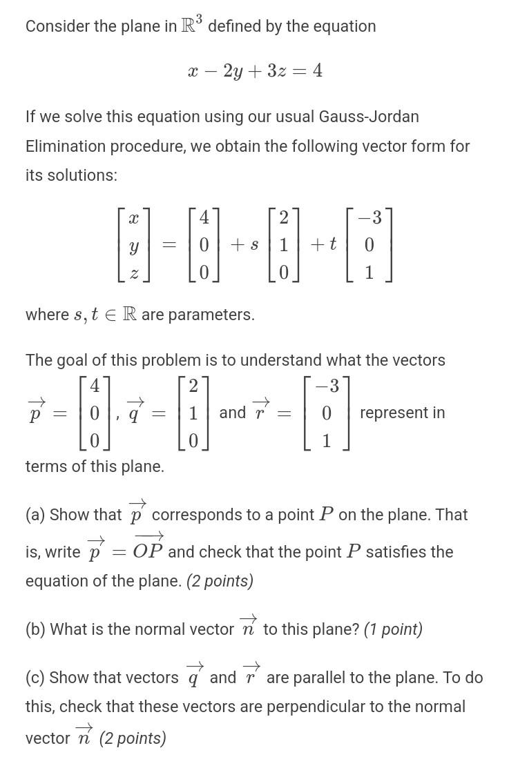 Solved Consider the plane in R3 defined by the equation | Chegg.com
