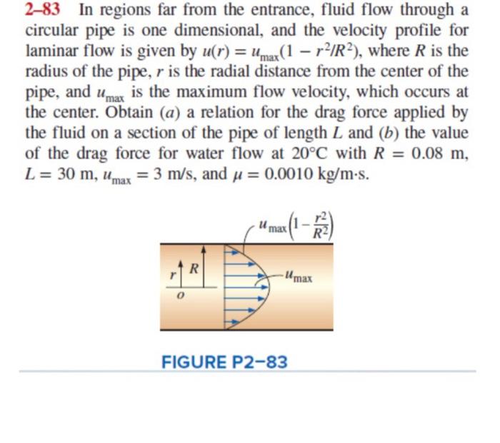 Solved 2-83 In regions far from the entrance, fluid flow | Chegg.com