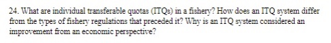 Solved 24. What are individual transferable quotas (ITQs) in | Chegg.com