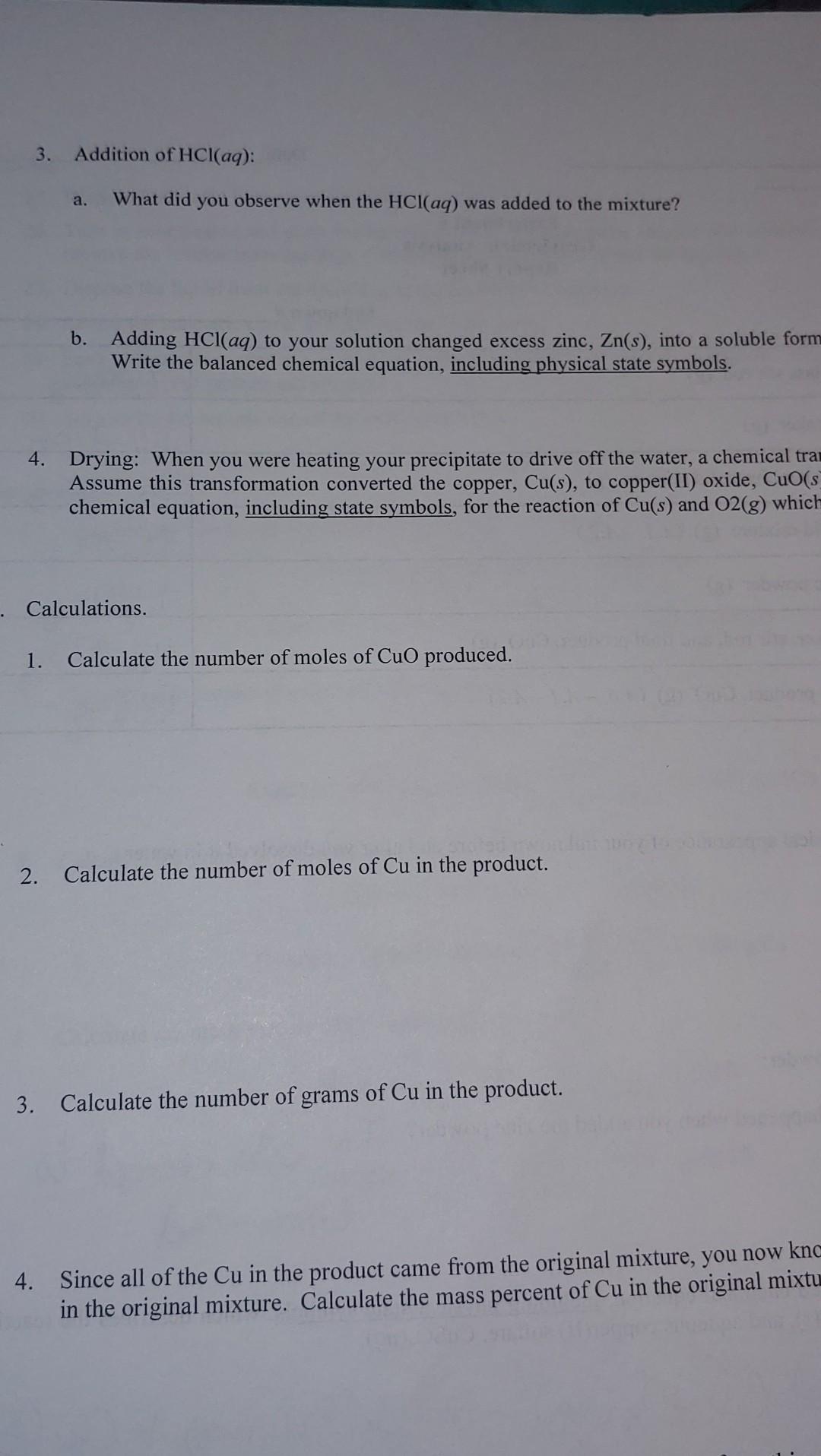 3. Addition of HCl(aq) : a. What did you observe when | Chegg.com