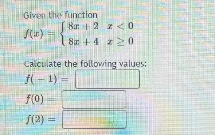 Solved Given the function f(x)={8x+28x+4x