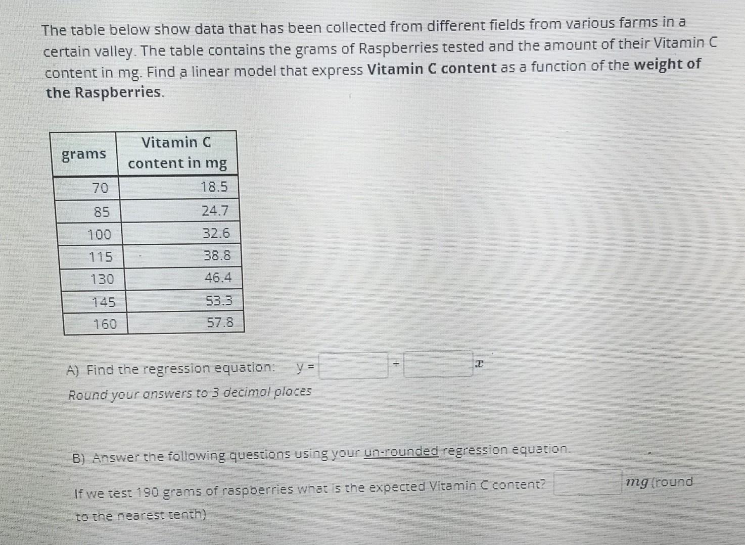 Solved The table below show data that has been collected | Chegg.com