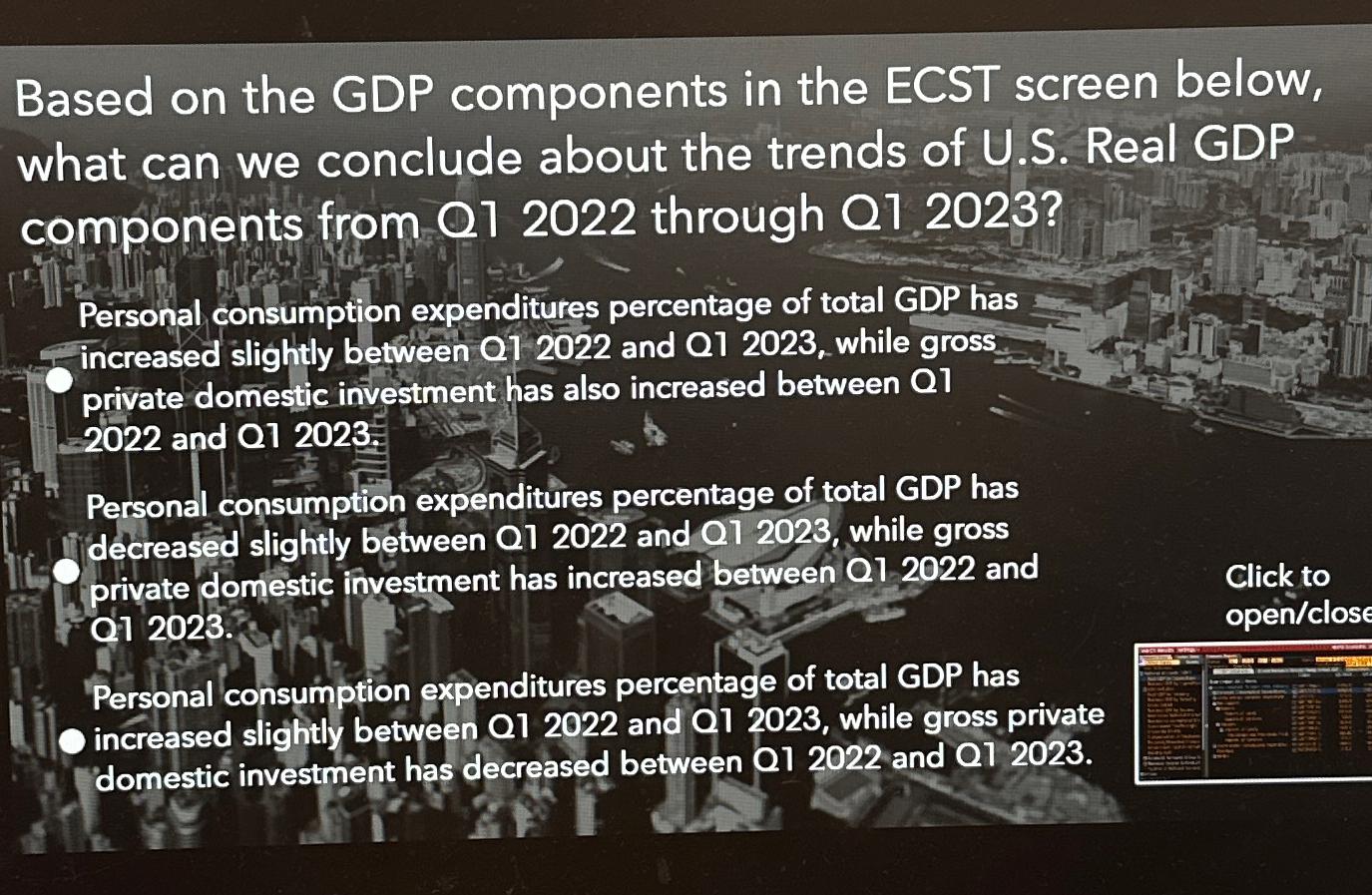 Solved Based on the GDP components in the ECST screen below, | Chegg.com