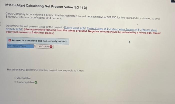 Solved M11-6 (Algo) Calculating Net Present Value (LO 11-3) | Chegg.com