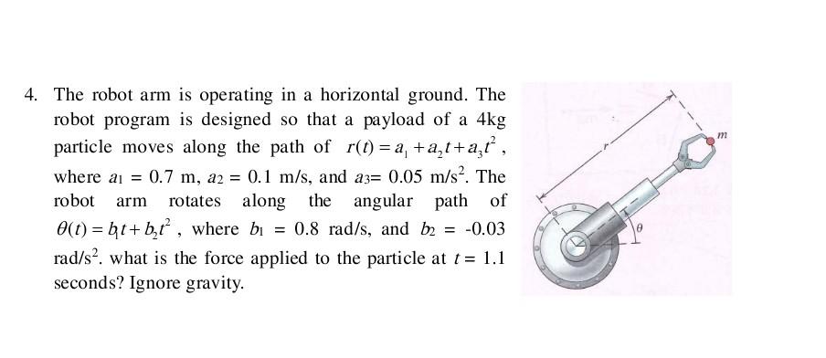 Solved m = 4. The robot arm is operating in a horizontal | Chegg.com