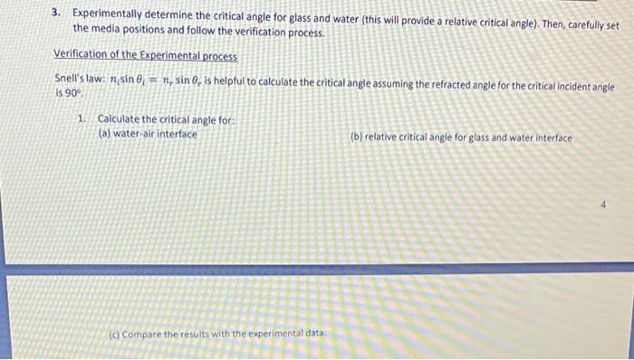 3. Experimentally determine the critical angle for | Chegg.com
