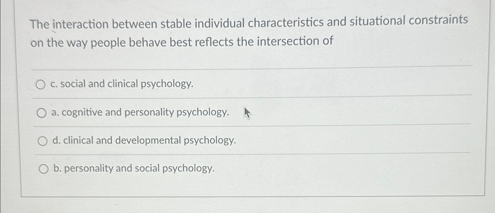 Solved The interaction between stable individual | Chegg.com
