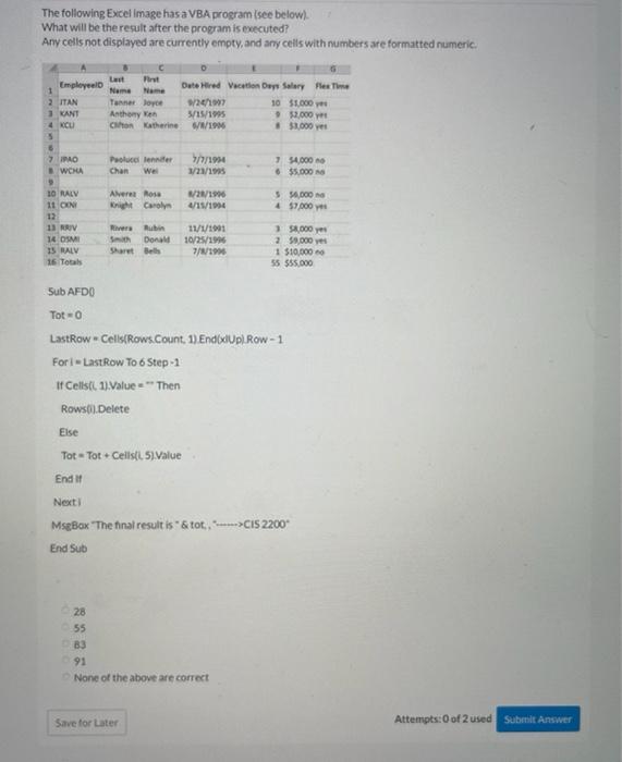 Solved The following Excel image has a VBA program (see | Chegg.com