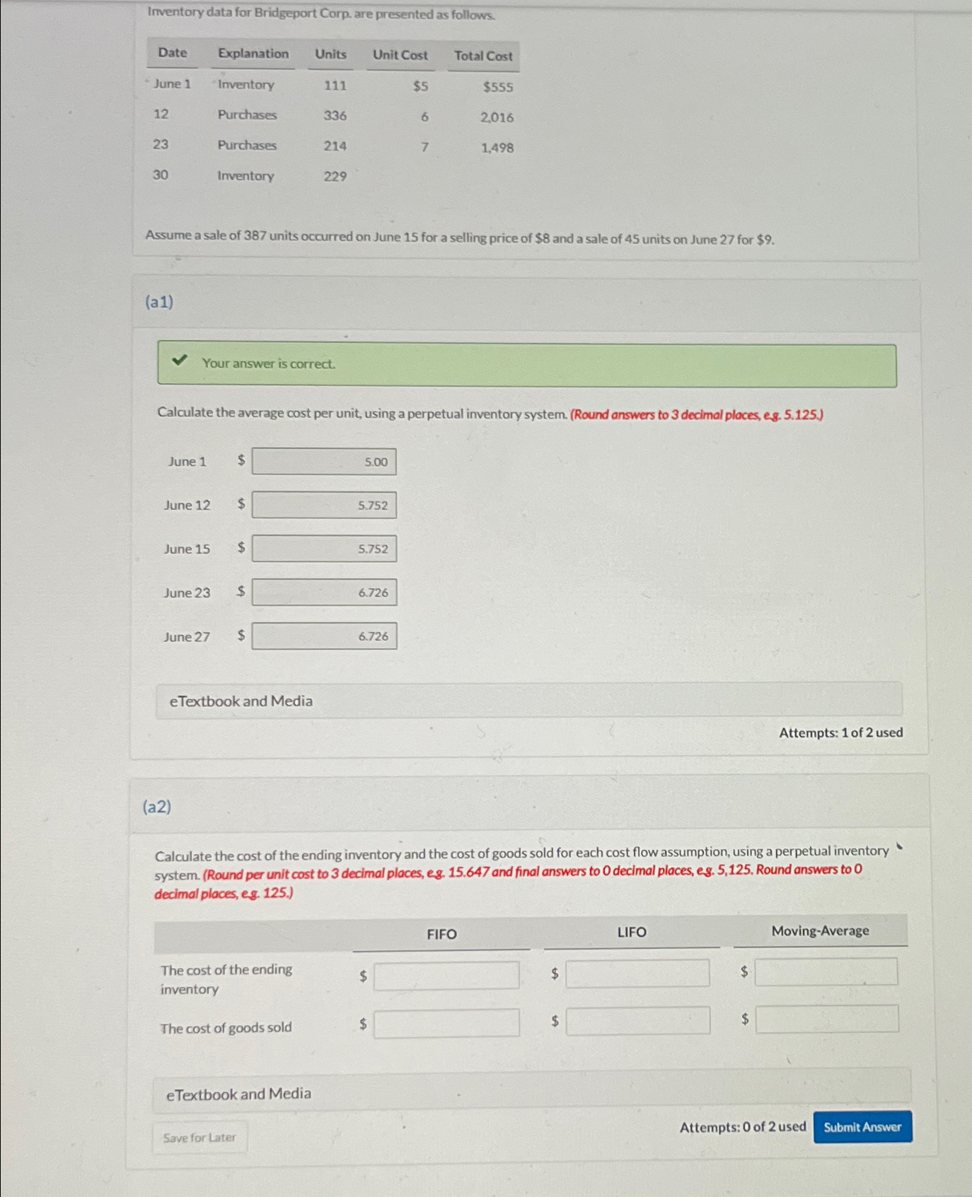Solved Inventory data for Bridgeport Corp. are presented as | Chegg.com