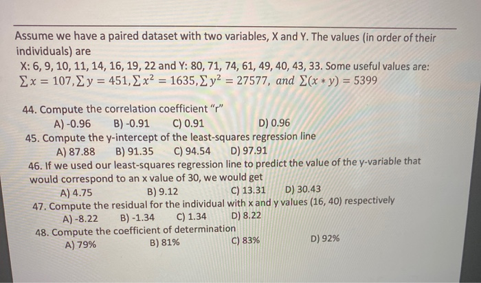 Solved Assume we have a paired dataset with two variables, X | Chegg.com